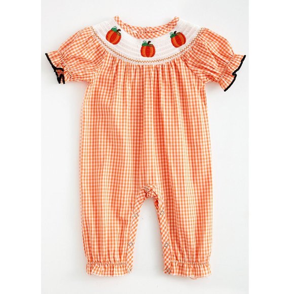 One Pieces | Boutique Pumpkin Smocked Baby Girls Romper Jumpsuit | Poshmark